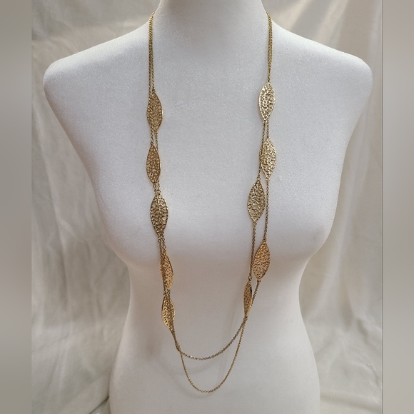 Jewelry | Vintage 6s Long Double Chain Gold Tone Leaf Necklace | Poshmark